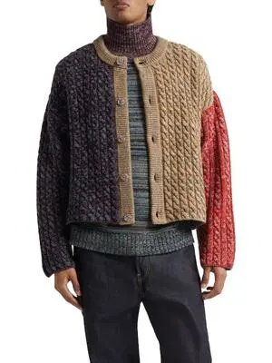 WASTE YARN PROJECT Niall Colorblock Cable Knit Cardigan - Multicolored