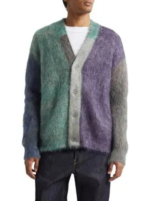 WASTE YARN PROJECT Patti Colorblock Brushed Cardigan - Green/purple Multi