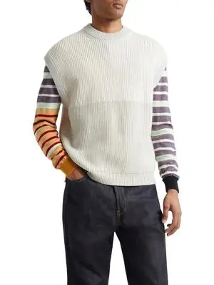 WASTE YARN PROJECT Colorblock Crewneck Sweater Vest - Tonal White
