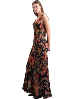 Topshop Floral Cowl Neck Chiffon Maxi Dress - Black Multi