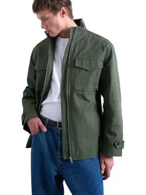 Topman Double Pocket Cotton Canvas Jacket - Light Green