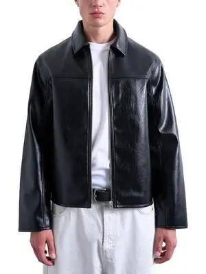 Topman Faux Leather Harrington Jacket - Black