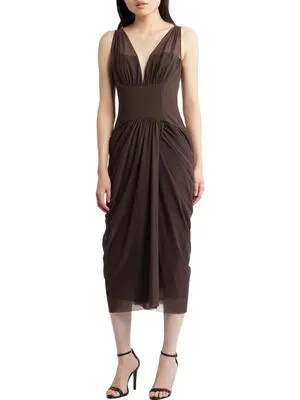 Black Halo Elara Corset Midi Dress - Espresso