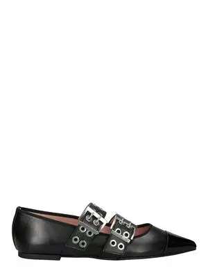 Pretty Ballerinas Eyelet Buckle Ballet Flats - Black