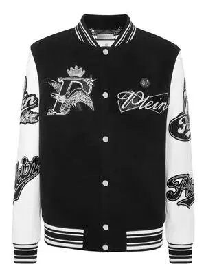 Philipp Plein Eagle-embellished Varsity Bomber Jacket - Black