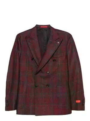 Isaia Double-breasted Checked Blazer - Red