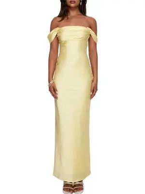 Princess Polly Azura Off-the-shoulder Satin Gown - Yellow