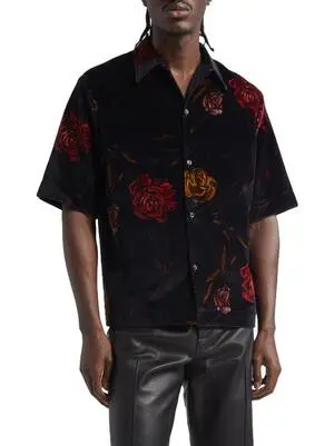 Amiri Floral Velveteen Camp Shirt - Black
