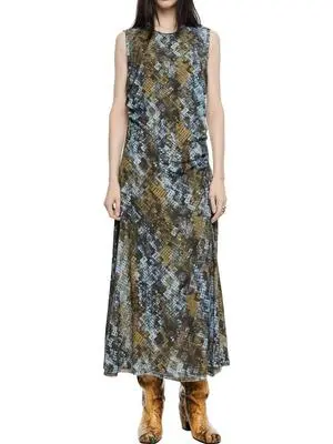 Bimba Y Lola Snake Print Ruched Dress - Snake Khaki