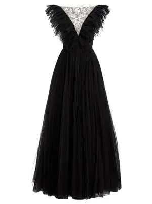 Jenny Packham Foxglove Embellished Ruffled Tulle Maxi Dress - Liquorice