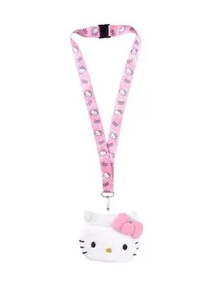 HELLO KITTY Coin Purse Id Holder Travel Lanyard - White/ Pink