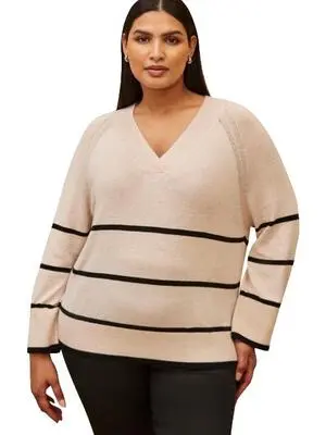 LIVE UNLIMITED Striped V-Neck Jumper