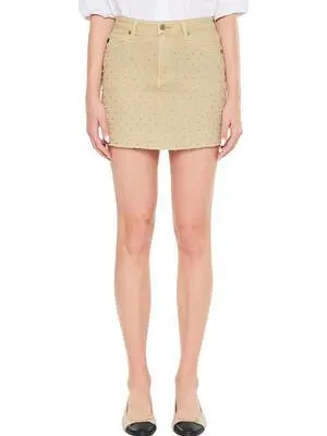 KANCAN Rowan Pearl Detail Mini Skirt - Taupe