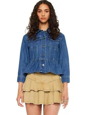 KANCAN Marilou Peplum Denim Jacket - Medium Wash