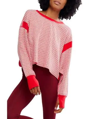 Free People Textured Waffle Knit Cutout Top - Victory Red
