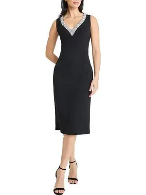 Maggy London Rhinestone Detail Sheath Midi Dress - Black