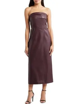 PARKER The Santana Strapless Faux Leather Midi Dress