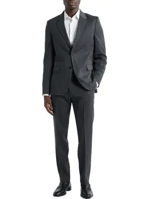 BOSS Houston Slim Fit Charcoal Grey Wool Blend Herringbone Suit - Medium Grey