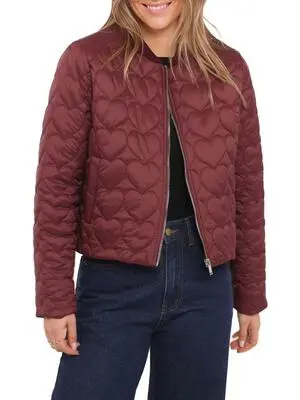 PETAL & PUP Genevieve Heart Quilted Bomber Jacket - Cherry