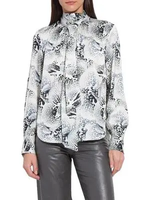 Lyssé Embellished Hammered Satin Mock Neck Top - Winter Orchid