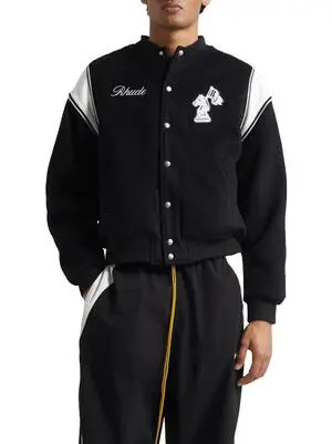 Rhude Regista Wool Blend Varsity Jacket - Black/white/gold
