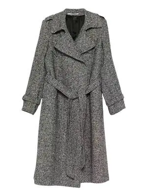 TAGLIATORE Herringbone-Pattern Belted Coat