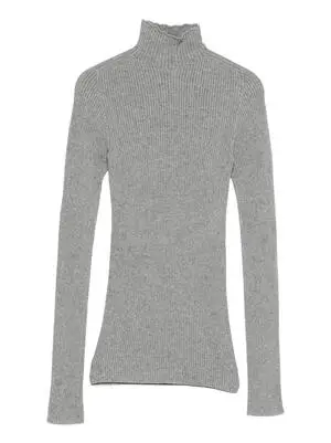 SOLOTRE Ribbed High Neck Sweater Grey