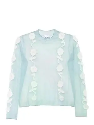 GANNI Floral-appliqué Blouse - Blue
