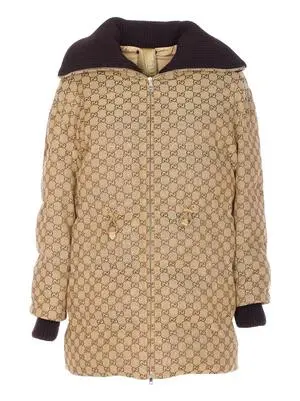 Gucci Down Jacket With Gg Logo - Brown