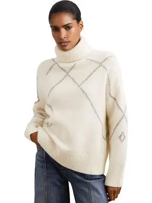 REISS Wool-blend Argyle Jumper - Cream/taupe Brown