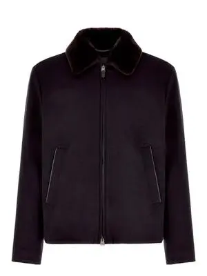 Canali Cashmere Jacket With Leather Details - Blue