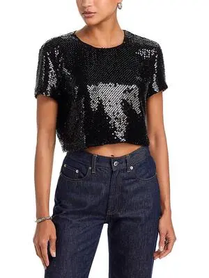 FRAME The Sequin Flutter Top - Black