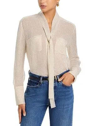 FRAME Silk Polka Dot Blouse - Ecru Multi
