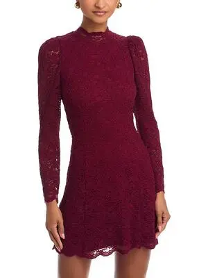 Aqua Lace Mock Neck Dress - Dark Cherry