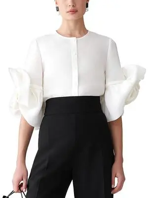Carolina Herrera Floral Sleeve Silk Blouse - White