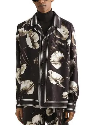 Dolce & Gabbana Long Sleeve Bordered Silk Shirt - Dark Brown