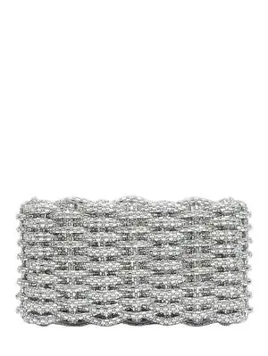 Simkhai Morgan Woven Beaded Clutch - Silver