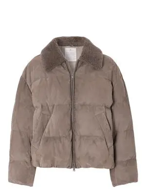 Brunello Cucinelli Bead-embellished Shearling-trimmed Padded Quilted Suede Down Jacket - Brown