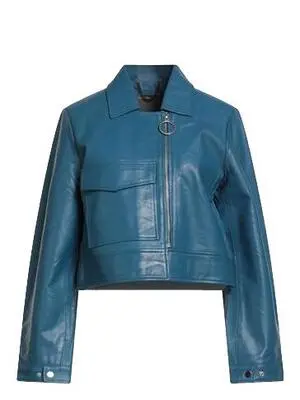 MUUBAA Slate Sheepskin Leather Bomber Jacket - Blue