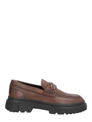 Hogan Leather Loafers With Appliqués - Brown