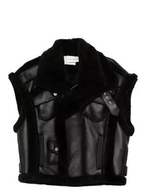 FENG CHEN WANG Shearling-trim Leather Jacket - Black