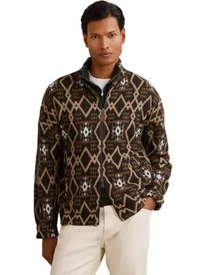 REISS Geometric Fair Isle Zip-through Jumper With Wool - Brown Multi