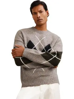 REISS Wool-blend Argyle Jumper - Oatmeal