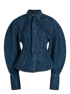 A.W.A.K.E. Mode Puff-sleeve Denim Shirt - Blue