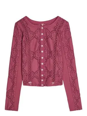 Free People Jae Lace-cutwork Cotton-blend Top - Red