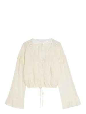 Free People Floral-embroidered Cotton Blouse - Cream