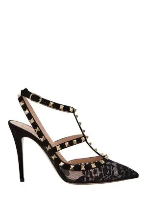 Valentino Garavani Rockstud Lace And Suede Pumps - Black