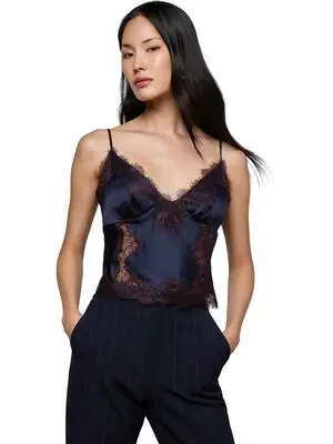 L'Agence Kimber Silk Lace Camisole - Midnight/dark Malbec