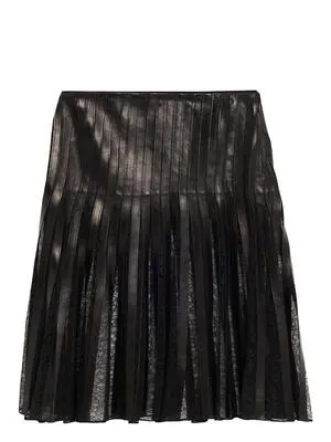 Brandon Maxwell Alix Lace-inset Pleated Leather Midi Skirt - Black