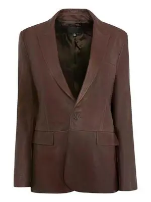 NILI LOTAN Belmonde Leather Blazer - Brown